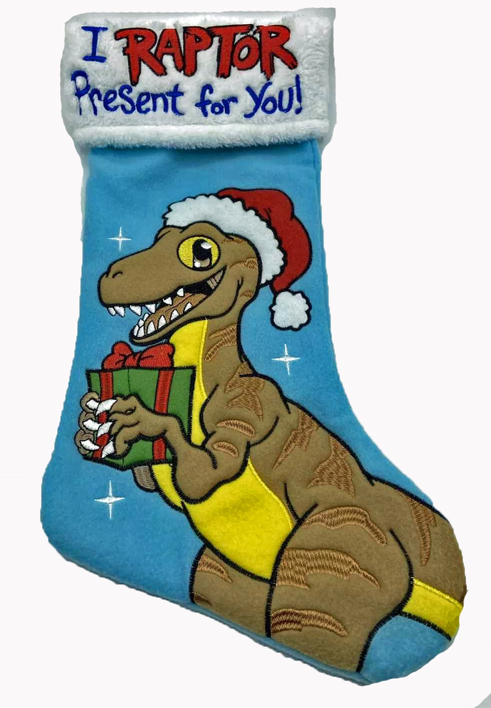 RAPTOR DINOSAUR CHRISTMAS STOCKING 20” “I RAPTOR PRESENT FOR YOU ...